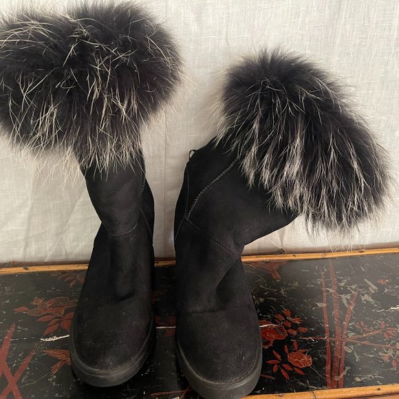 Australia Luxe Collective | Shoes | Pair Black Suede Fur Australia Luxe ...